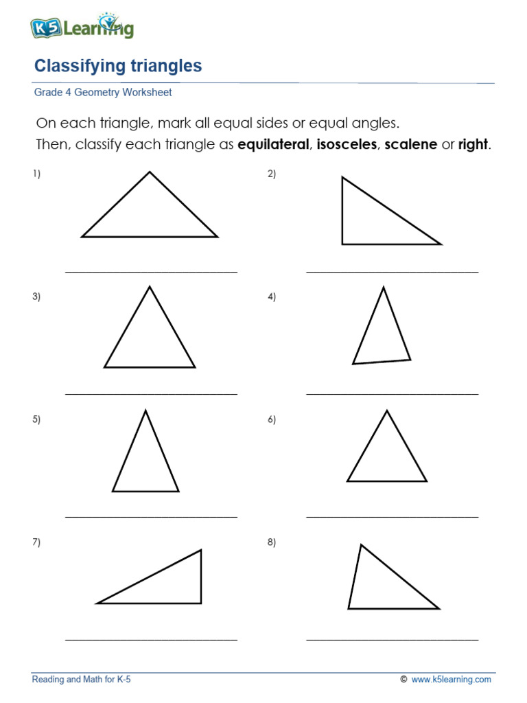 Classifying Triangles Worksheet for Grade 4 | PDF
