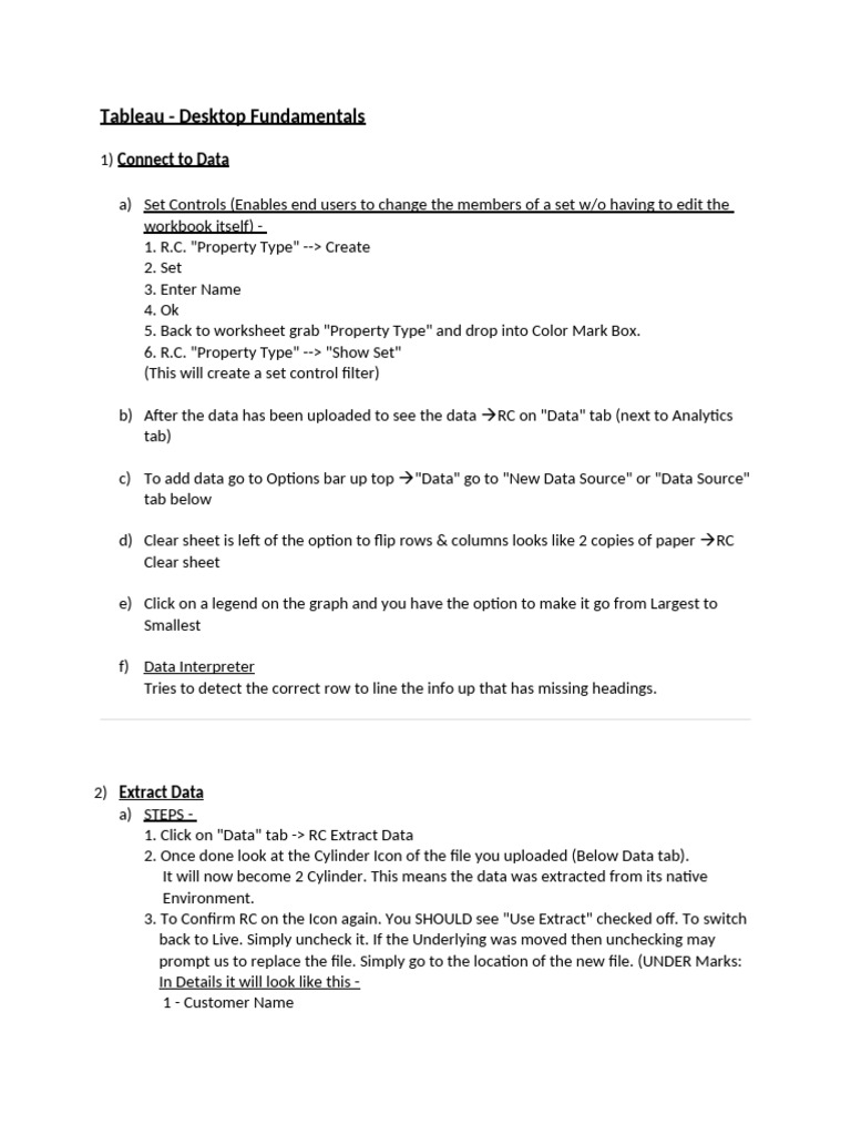 00 - Tableau - Glossary & Directions | PDF | Microsoft Excel | Databases