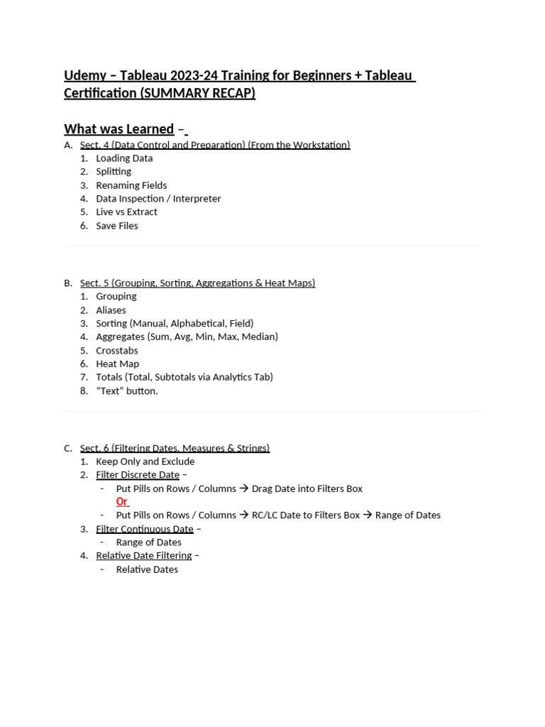 Udemy - Tableau 2023-24 Training For Beginners + Tableau Certification (SUMMARY RECAP) | PDF ...