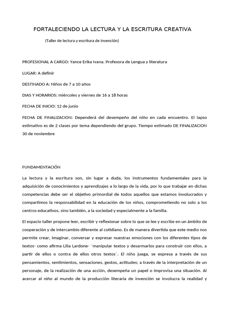 Fortaleciendo La Lectura y La Escritura Creativa | PDF