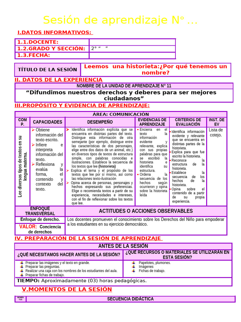 Sesión Leemos Una Historieta Por Qué Tenemos Un Nombre Maestra Janet | PDF | Cómics | Aprendizaje