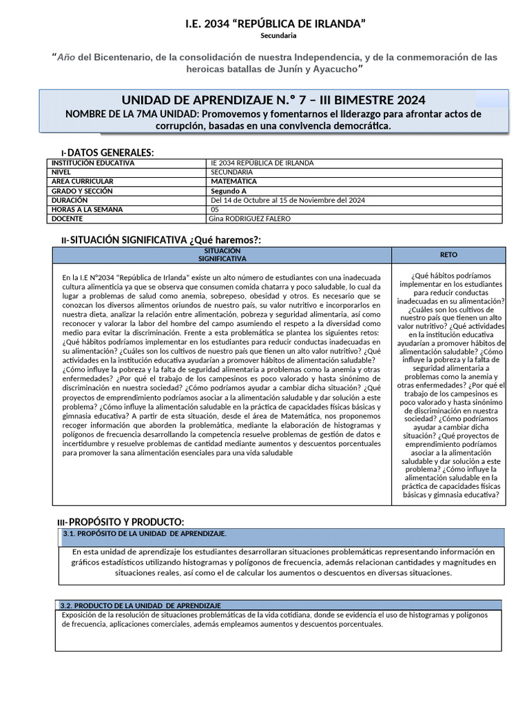 Unidad de Aprendizaje 7-Matematica-2do de Secundaria | PDF | Números | Aprendizaje