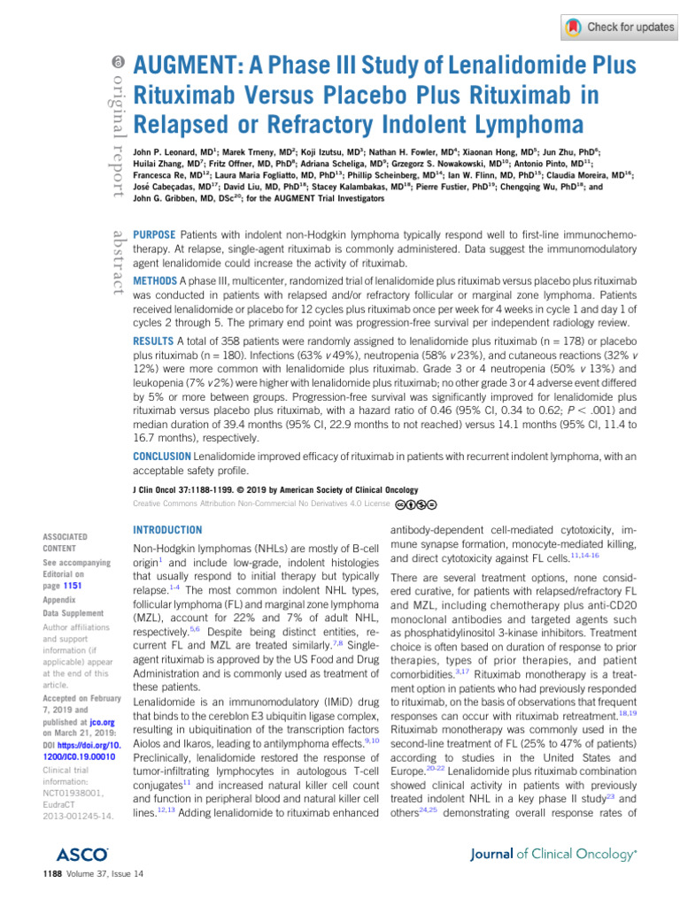 Et Al 2019 Augment A Phase III Study of Lenalidomide Plus Rituximab Versus Placebo Plus ...