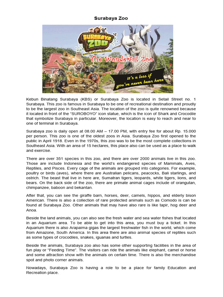 Surabaya Zoo | PDF | Zoo | Zoology