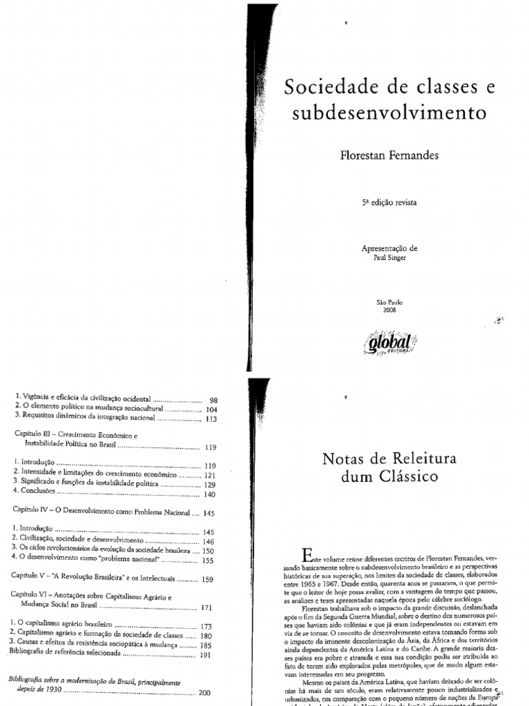Fernandes - Sociedade de Classes e Subdesenvolvimento (cap.1) | PDF