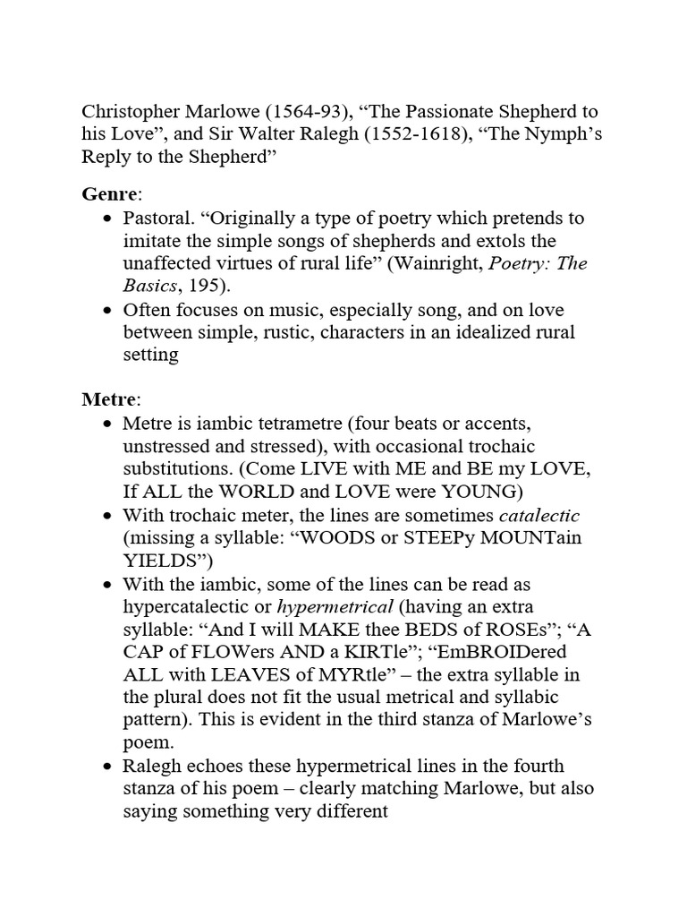 Pastoral Poetry: Marlowe and Ralegh | PDF | Metre (Poetry) | Poetry