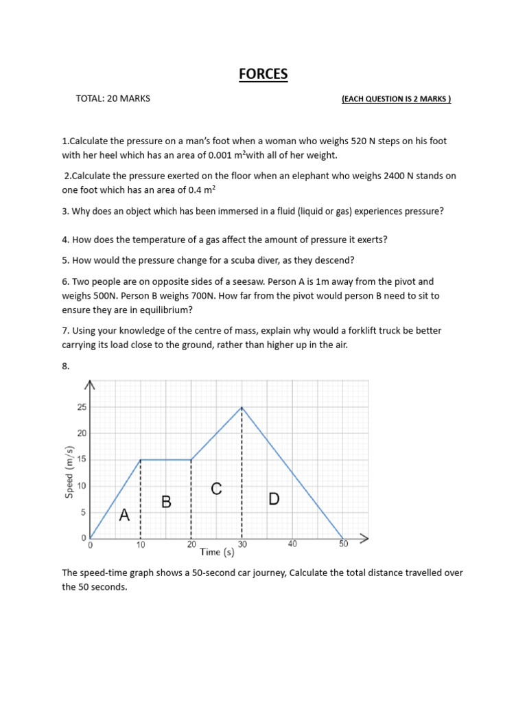 Year 8 Science Test FORCES | PDF | Science & Mathematics