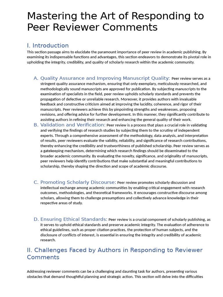 Mastering The Art of Responding To Peer Reviewer Comments | PDF ...