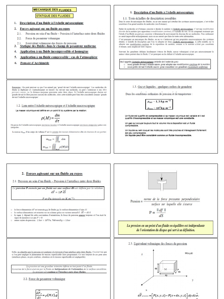 Statique des Fluides: Concepts et Applications | PDF | Fluide | Pression