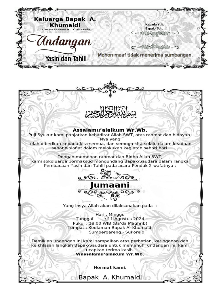 Undangan Pendak 2 Lek Anik | PDF