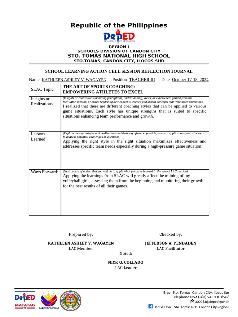 SLAC Reflection Template | PDF | Concept | Creativity