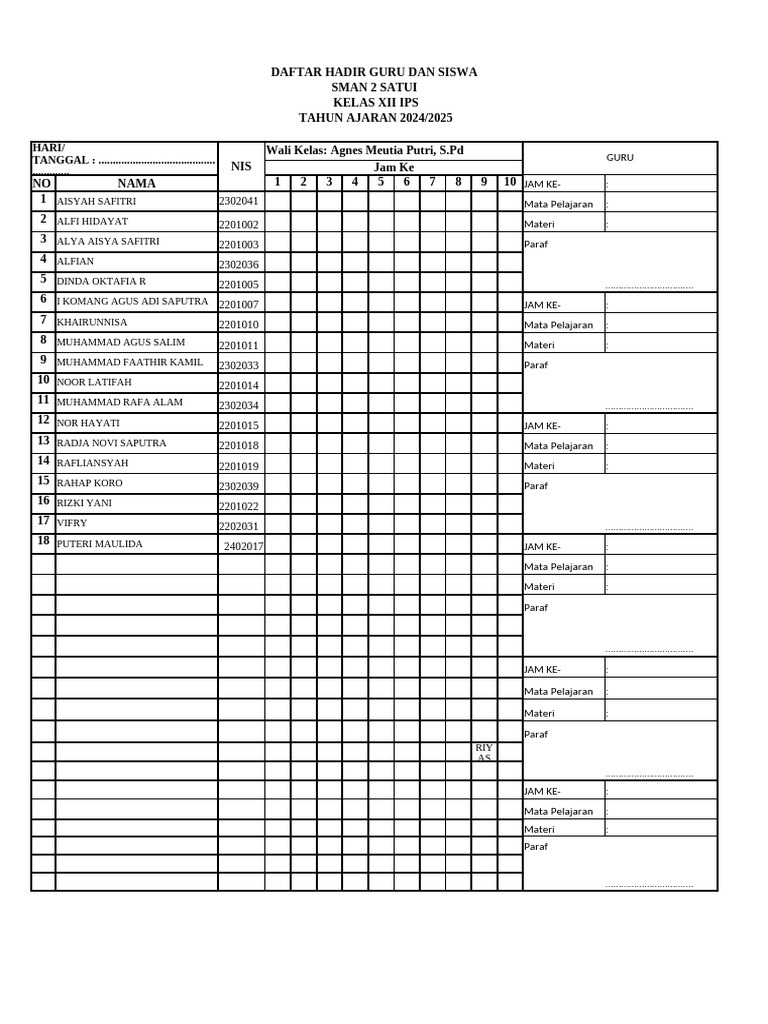 Absen Siswa Format Baru | PDF