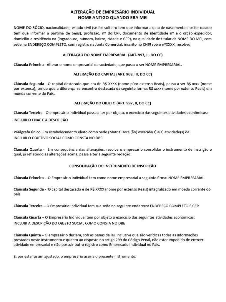 Alteração de Empresário Individual | PDF