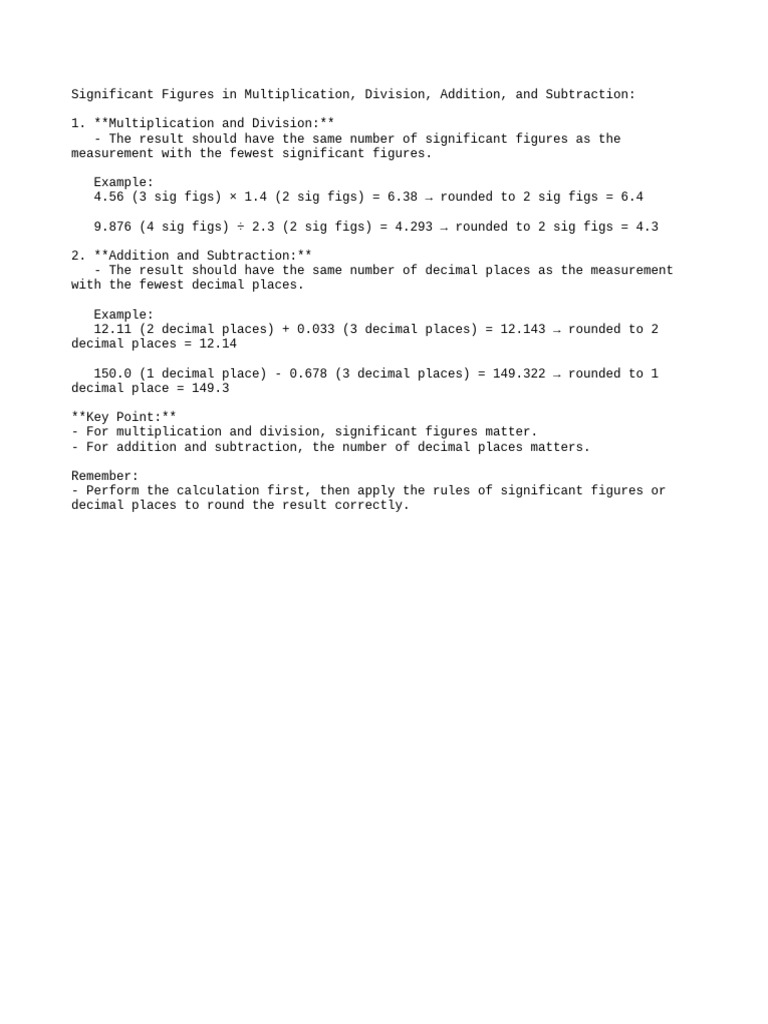 Sig Figs in Operations | PDF