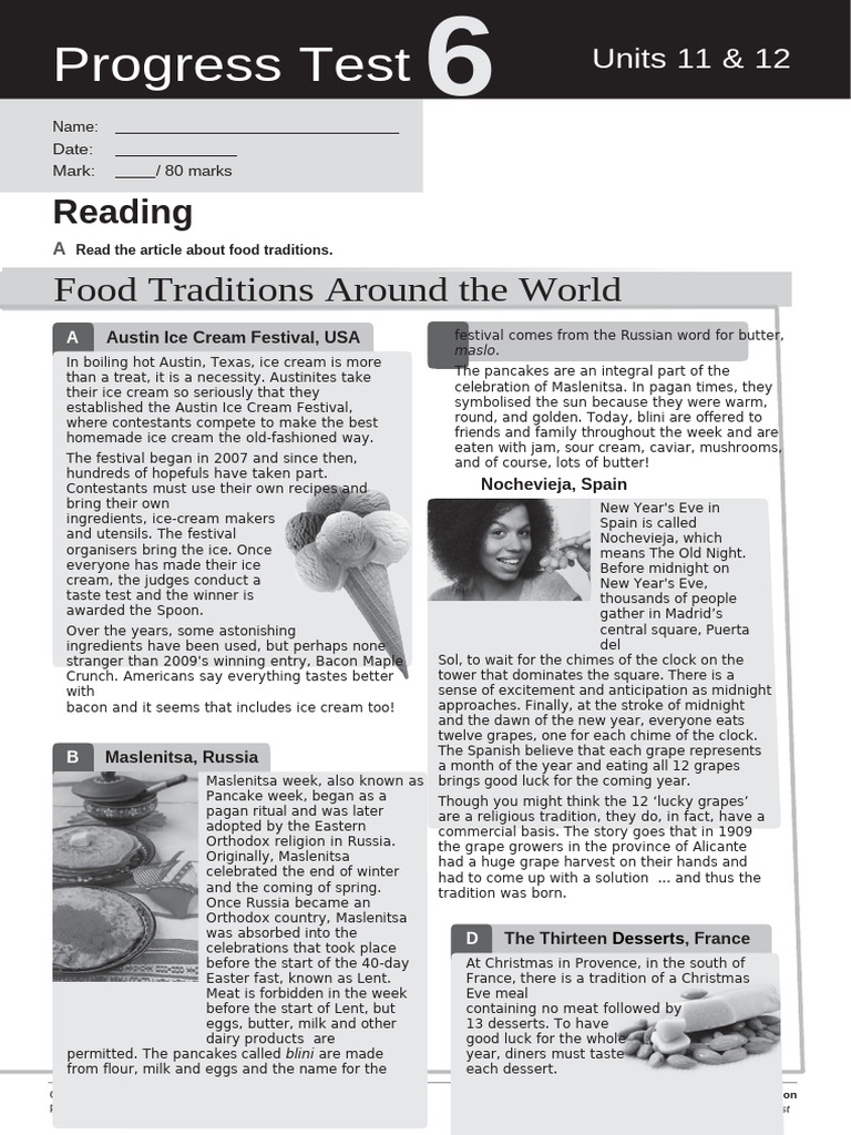 B2 Editable Progress Test 6 0 Pdf Foods Cuisine