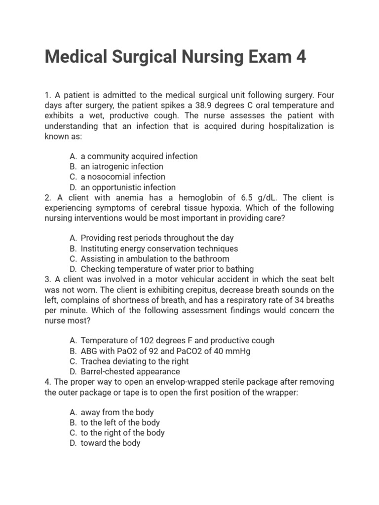Medical Surgical Nursing Exam 4 | PDF | Hyperglycemia | Dementia