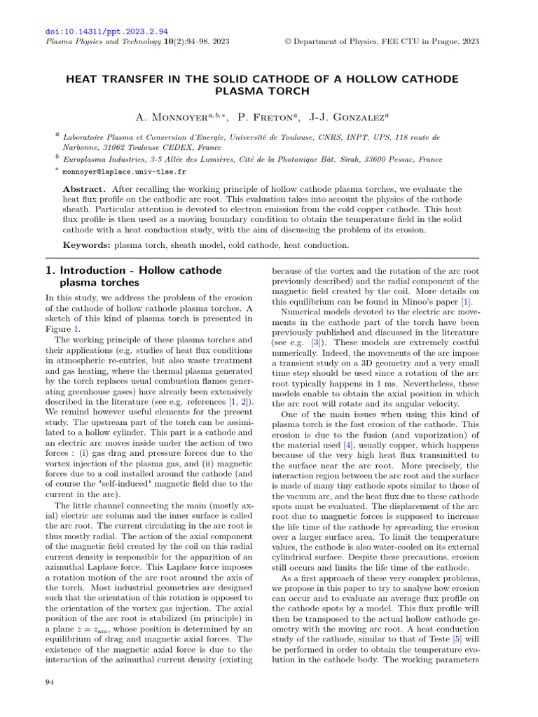 Heat Transfer in The Solid Cathode of A Hollow Cat | PDF | Plasma ...