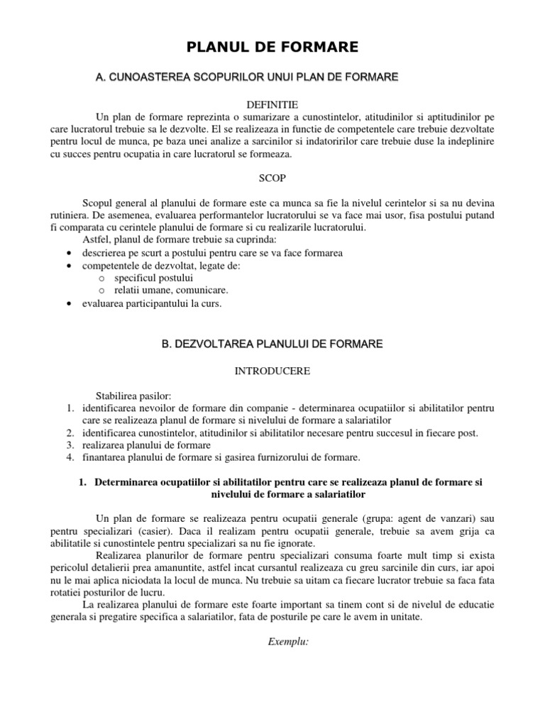 Plan Formare Profesionala | PDF