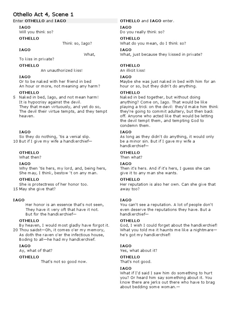 Othello Act 4, Scene 1 Analysis | PDF | Iago | Othello