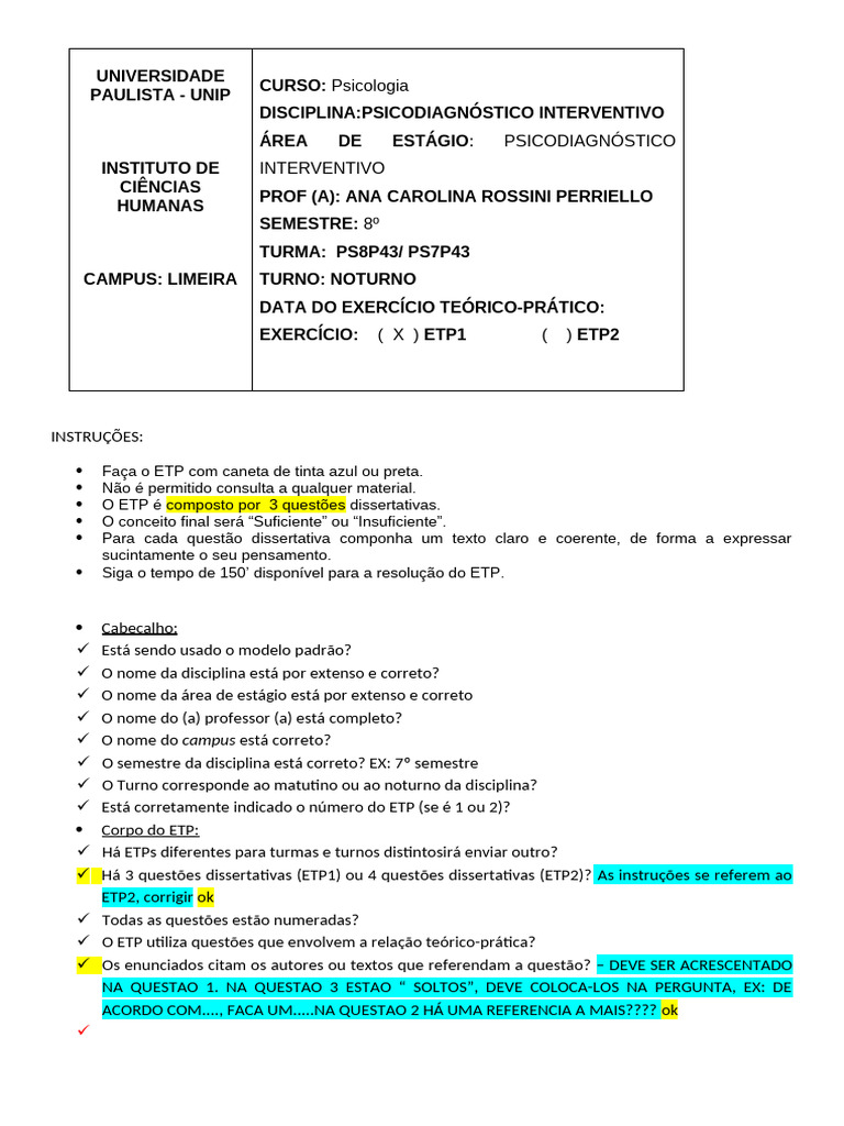ETP1: Psicodiagnóstico Interventivo | PDF | Psicologia | Emoções