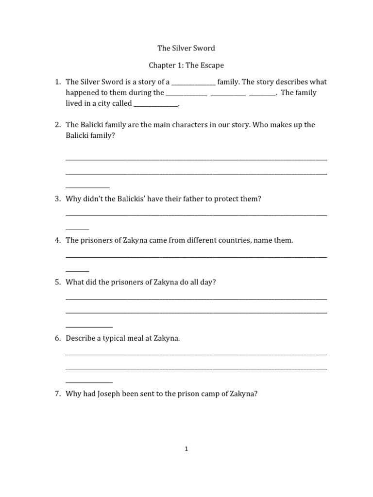 The Silver Sword Worksheet 1 | PDF