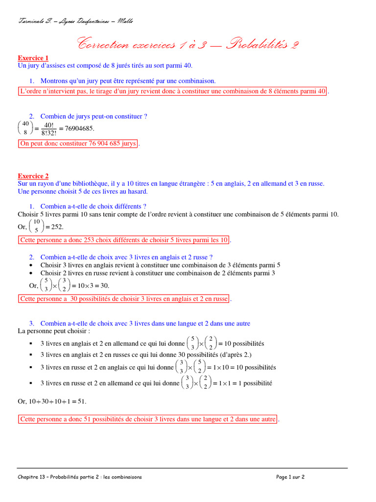 Combinaisons et Probabilités en Exemples | PDF | Nage | Activités de loisir