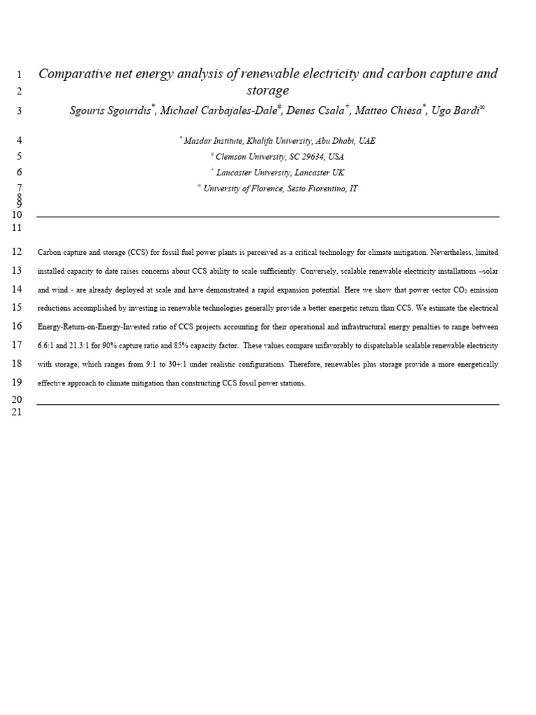 Case Study of Renewable Vs CCS | PDF | Carbon Capture And Storage ...