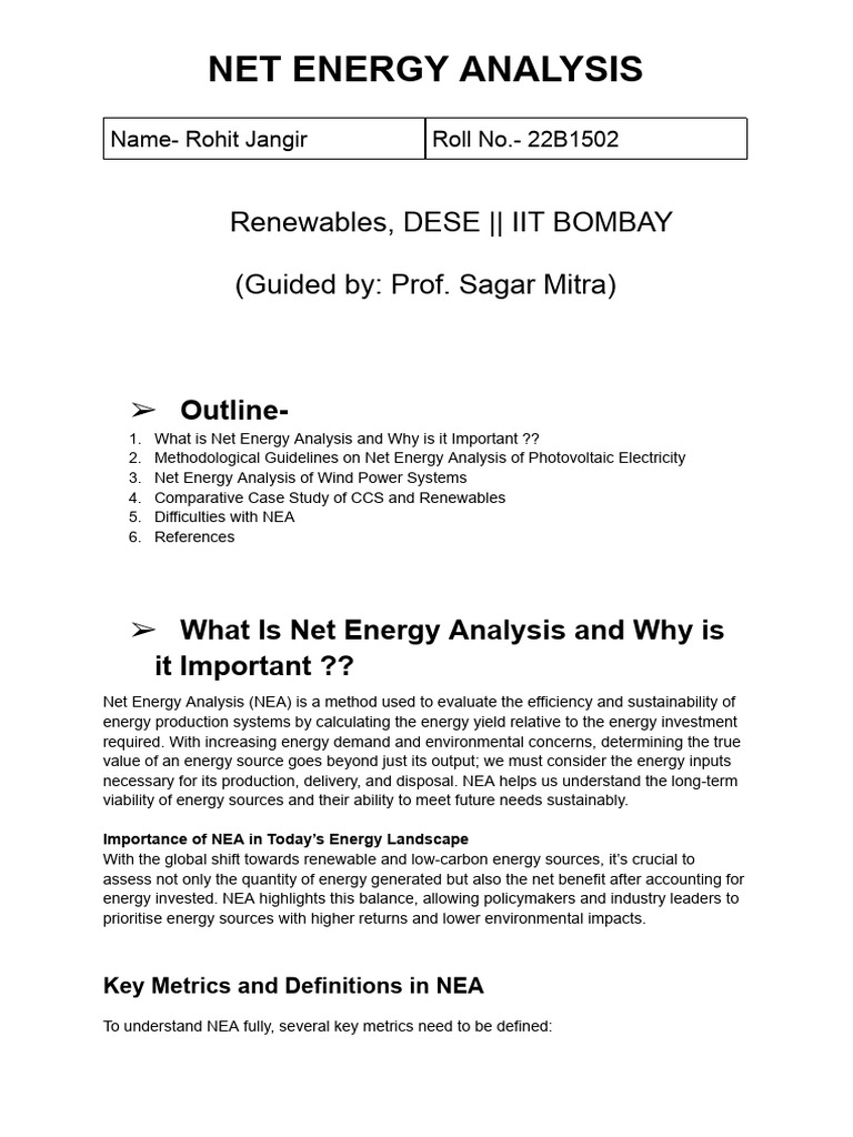 Rohit_22B1502_Net_Energy_analysis_report | PDF | Carbon Capture And Storage | Photovoltaics