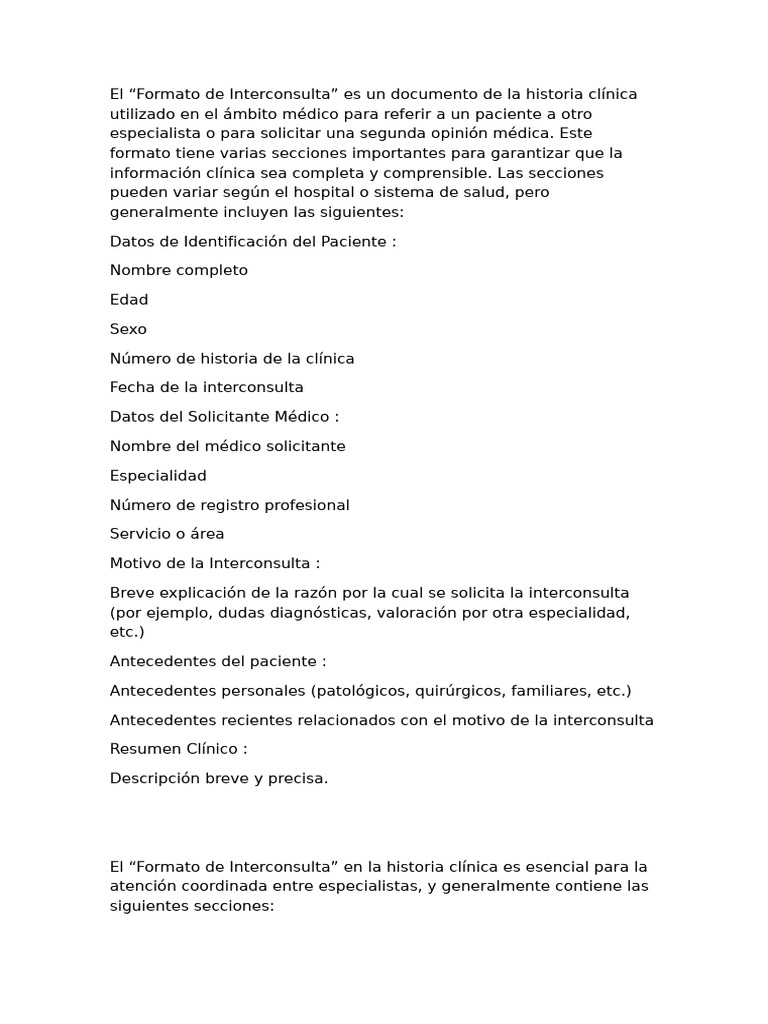 Formato de Interconsulta Médica Detallado | PDF | Cirugía | Historial ...