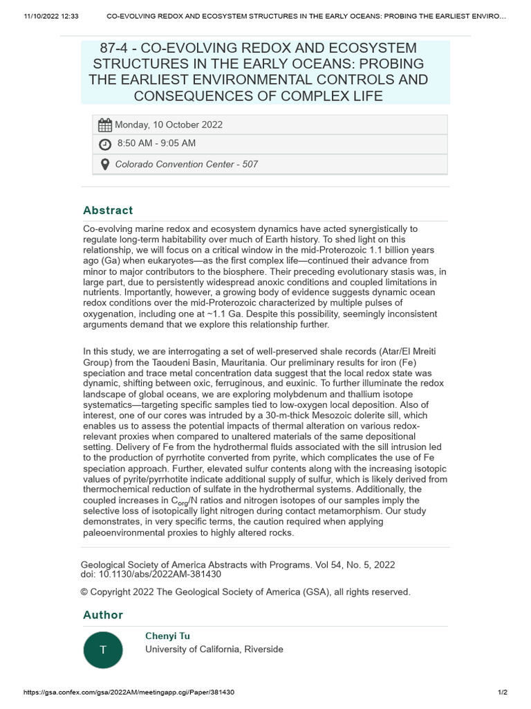CO-EVOLVING REDOX AND ECOSYSTEM STRUCTURES IN THE EARLY OCEANS - PROBING THE EARLIEST ...