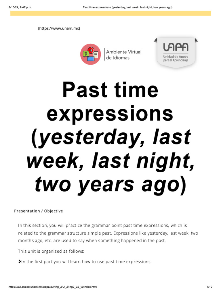 Past Time Expressions in English | PDF | Nelson Mandela | Grammar