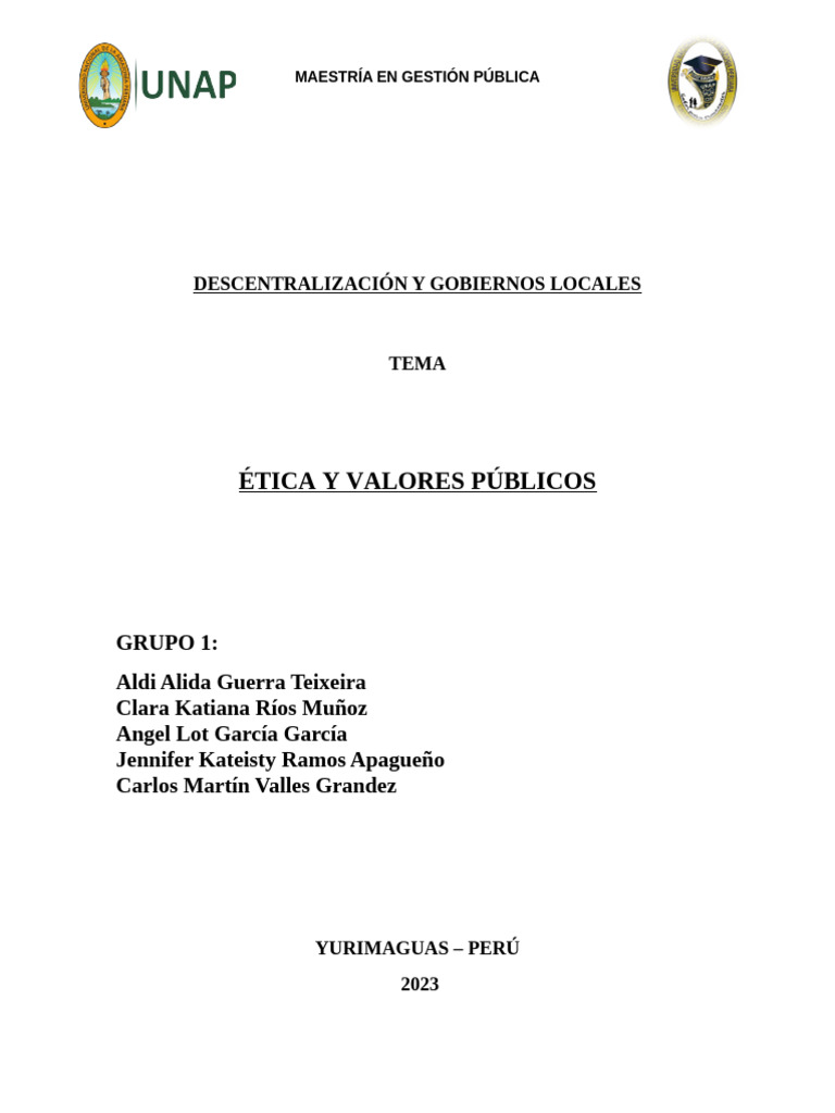 RESUMEN ÉTICA Y VALORES EN SECTOR PÚBLICO Grupo 1 | PDF ...