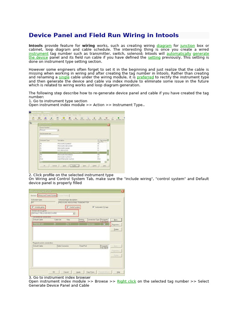 Device Panel and Field Run Wiring in Intools | PDF
