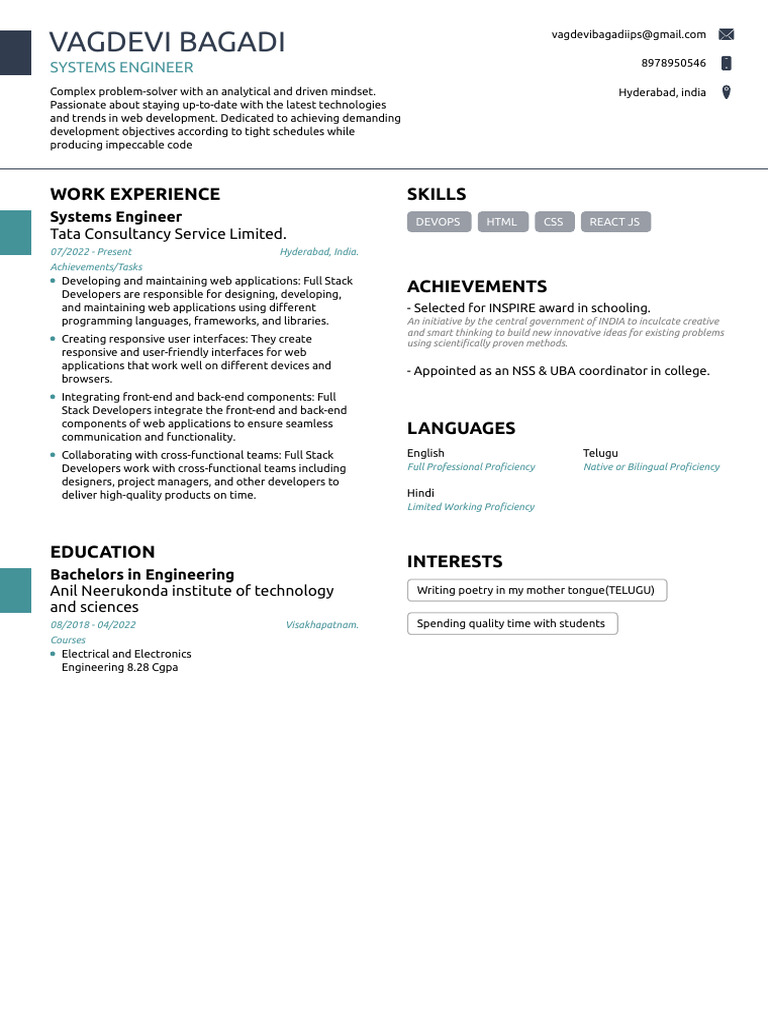 Vagdevi's Resume 25-08-2023 | PDF | World Wide Web | Internet & Web