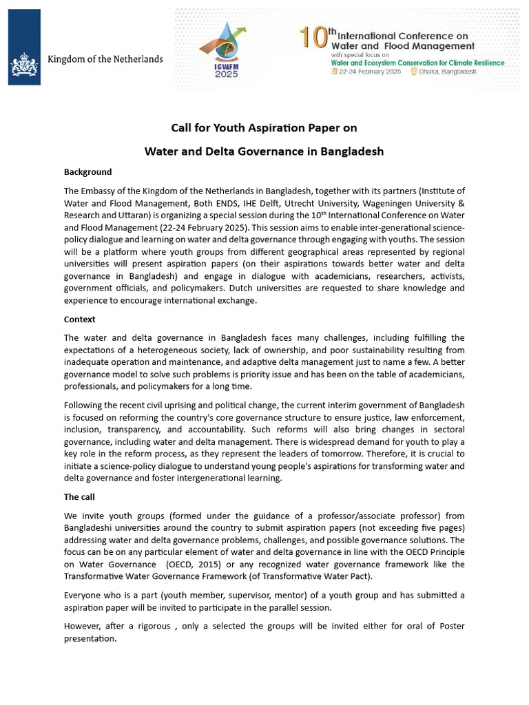 Call For Position Paper On Water Governance - ICWFM2025 - EKN - Final ...