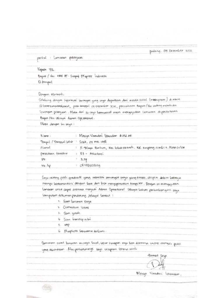 Meisya Varadini Iskandar - Admin Operastional - Solok | PDF