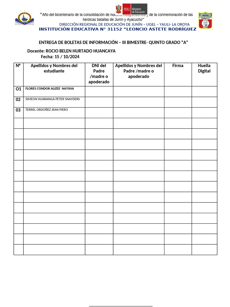 Boletas de Información Quinto Grado A | PDF
