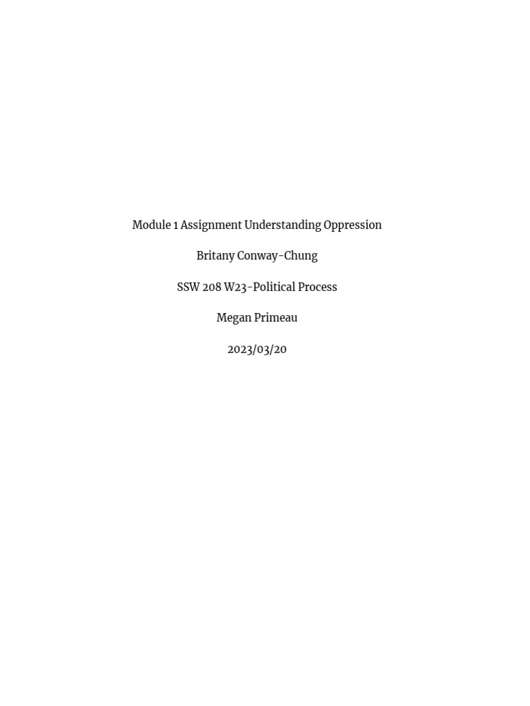 Module 1 Assignment Understanding Oppression | PDF | Discrimination & Race Relations | Racism