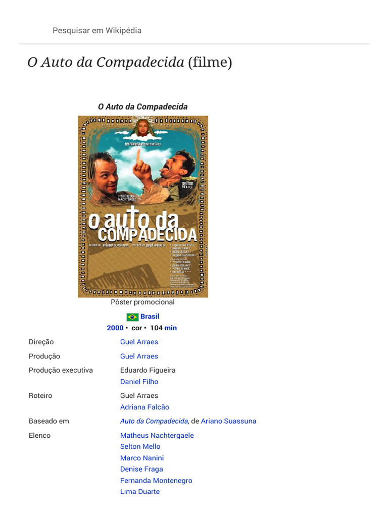 O Auto Da Compadecida (Filme) - Wikipédia, A Enciclopédia Livre | PDF