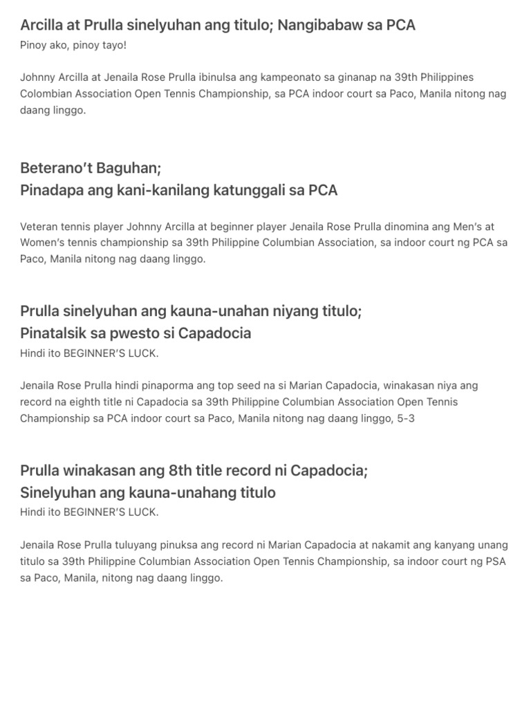 Arcilla at Prulla Sinelyuhan Ang Titulo Nangibabaw Sa PCA | PDF