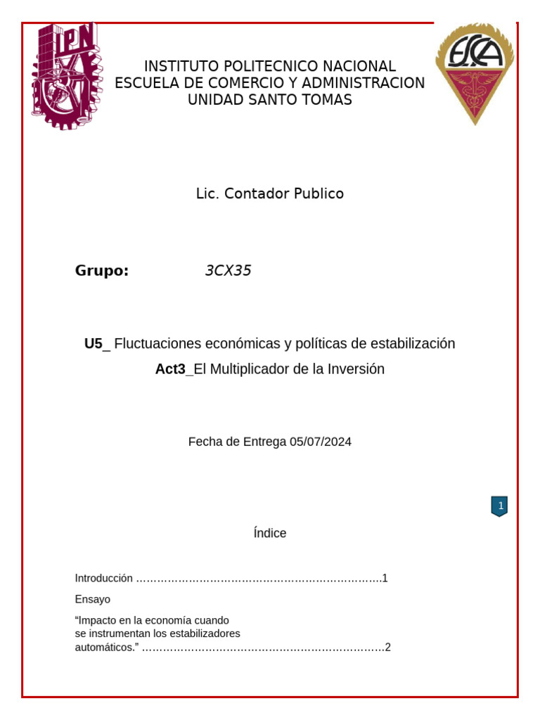 U5 - Act3 - El Multiplicador de La Inversion | PDF | Ahorro | Balance ...