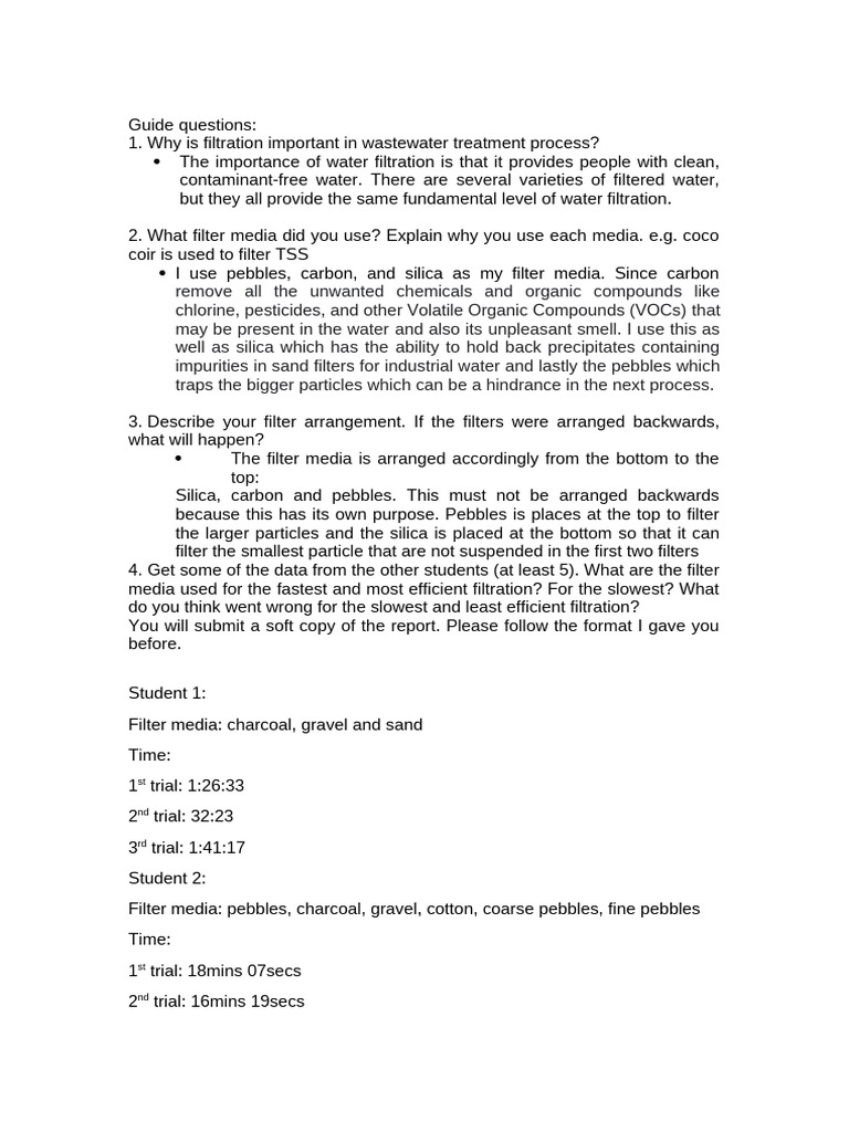 Guide Questions | PDF | Filtration | Water Purification