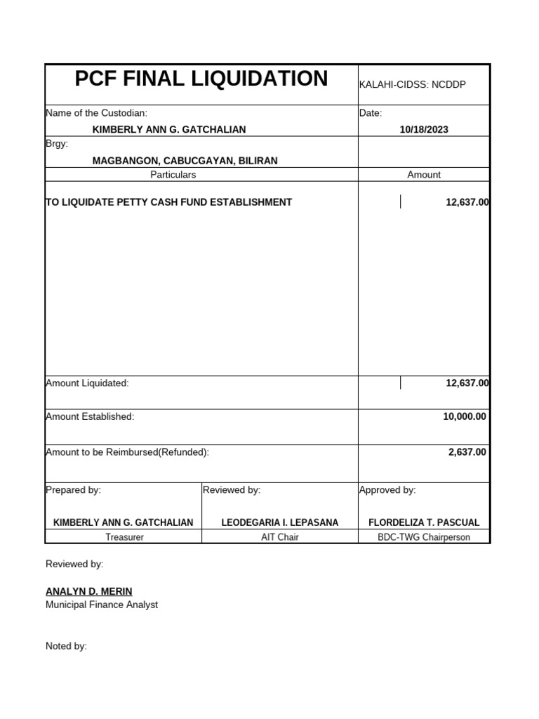 KALAHI PCF Final Liquidation Form | PDF