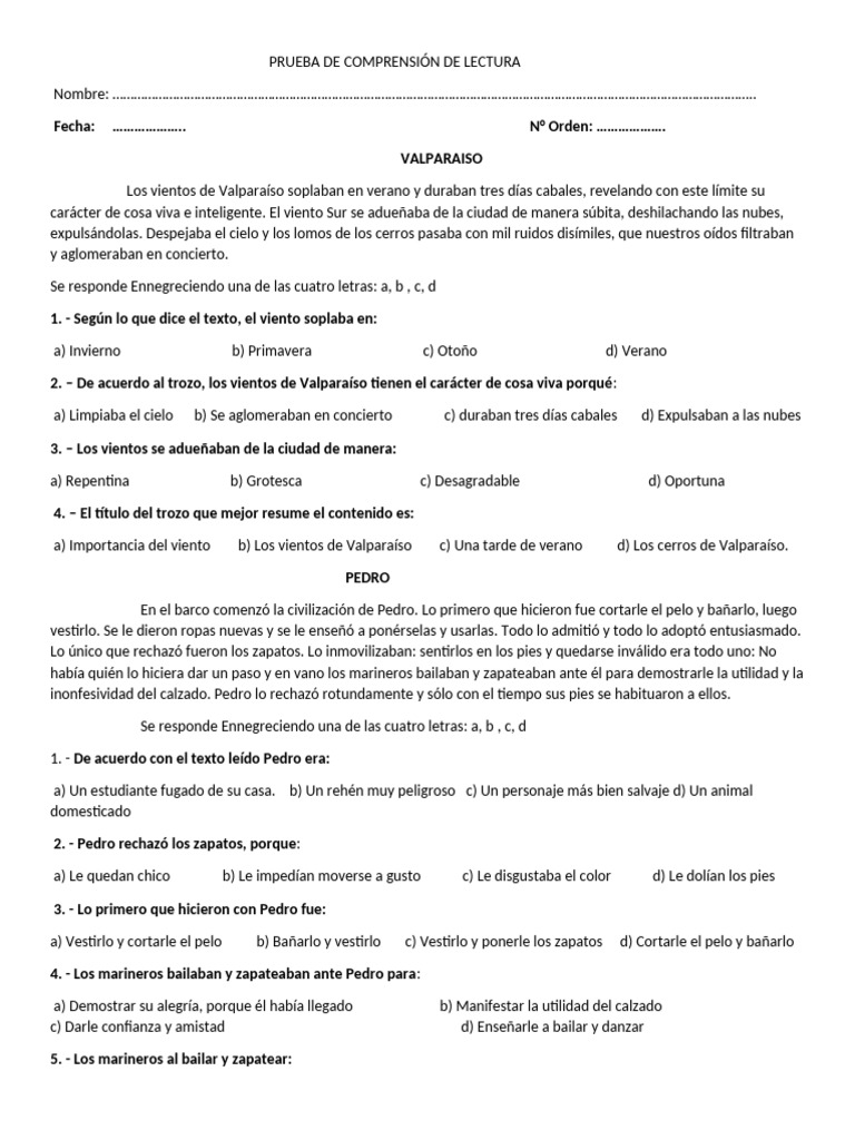 Prueba de Comprensión de Lectura | PDF | Poesía