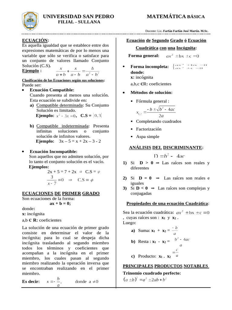 3º ECUACIONES E INECUACIONES | PDF | Desigualdad (Matemáticas) | Ecuaciones