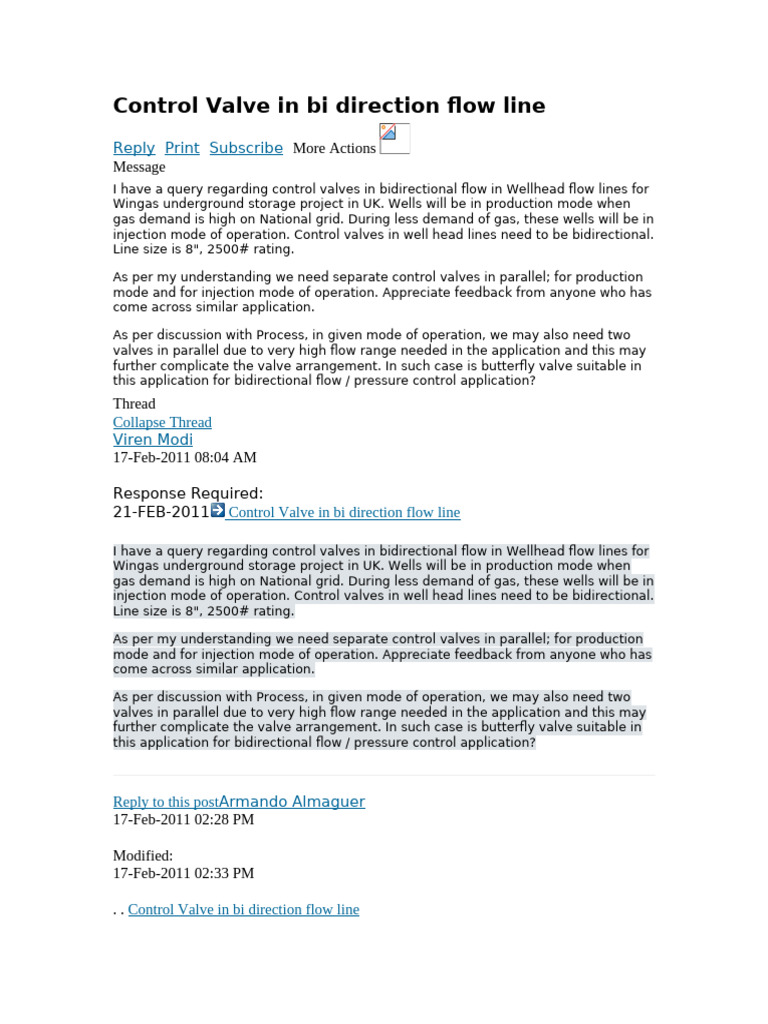 Control Valve in Bi Direction Flow Line | PDF | Valve | Plumbing