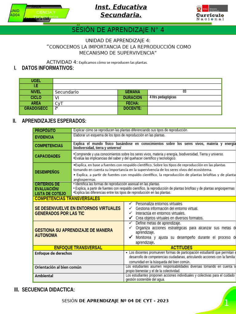 C-2º Ses-Act 4-Cyt Und 4 Sem 3 | PDF | Plantas | Reproducción