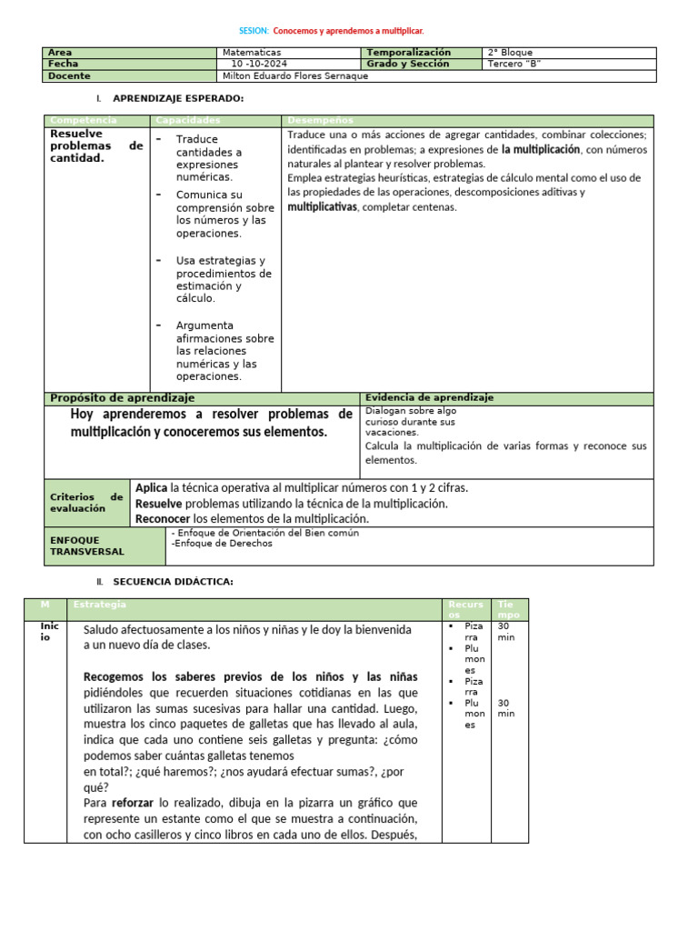 SESION JUEVES 10 MATEMATICAS | PDF | Multiplicación | Evaluación SESION JUEVES 10 MATEMATICAS | PDF | Multiplicación | Evaluación