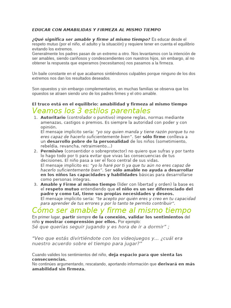 Educación: Amabilidad y Firmeza | PDF | Sicología