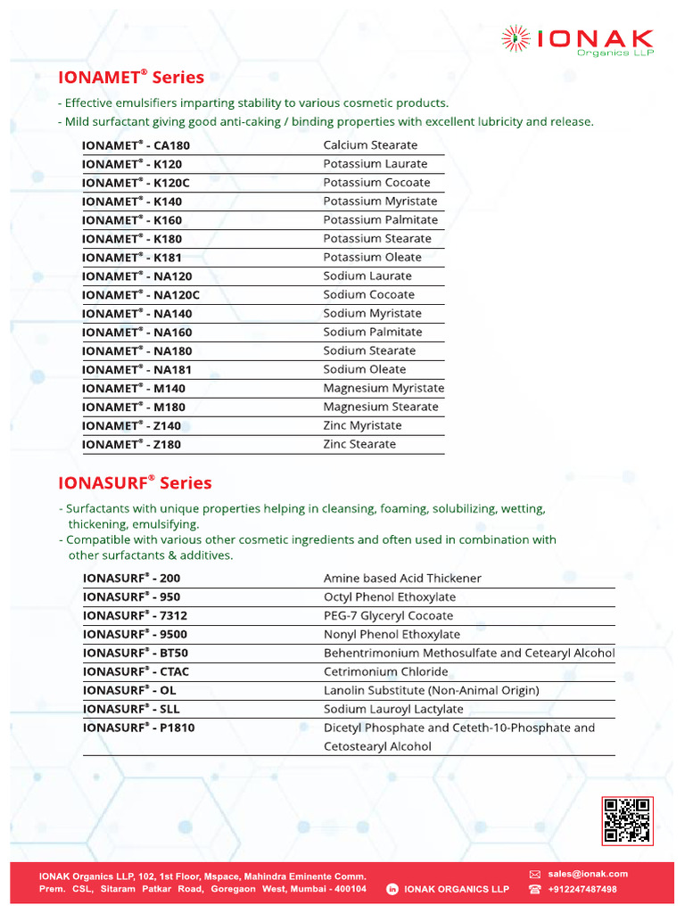 Cosmetics Ingredients Product List | PDF